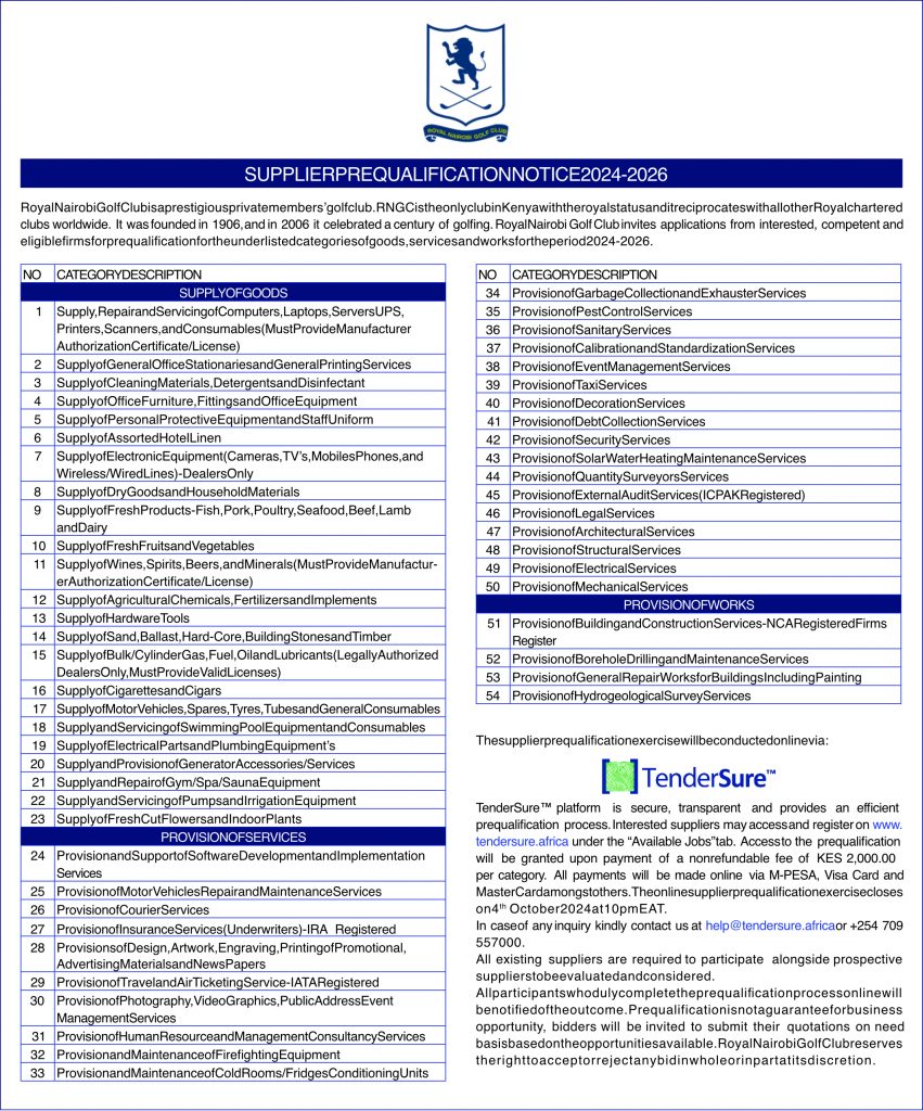 Tenders - Royal Nairobi Golf Club | The Real Home of Golf.